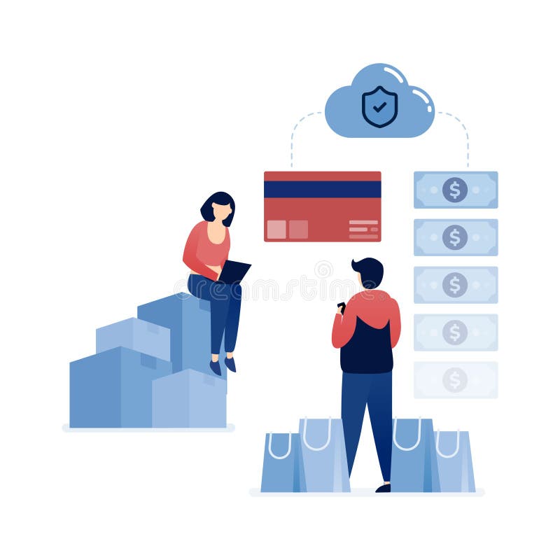 Vector Illustration of People Accessing Credit Cards and Cloud-based Banking Services for Secure ...