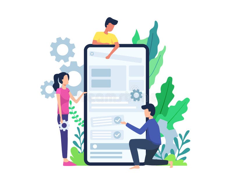 Vector Illustration People Build Mobile Application Stock Vector ...