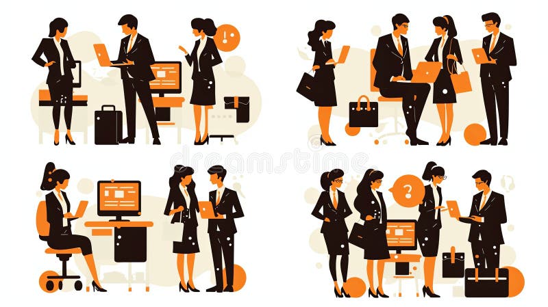 Vector Illustration of People Collaborating with Laptops and ...