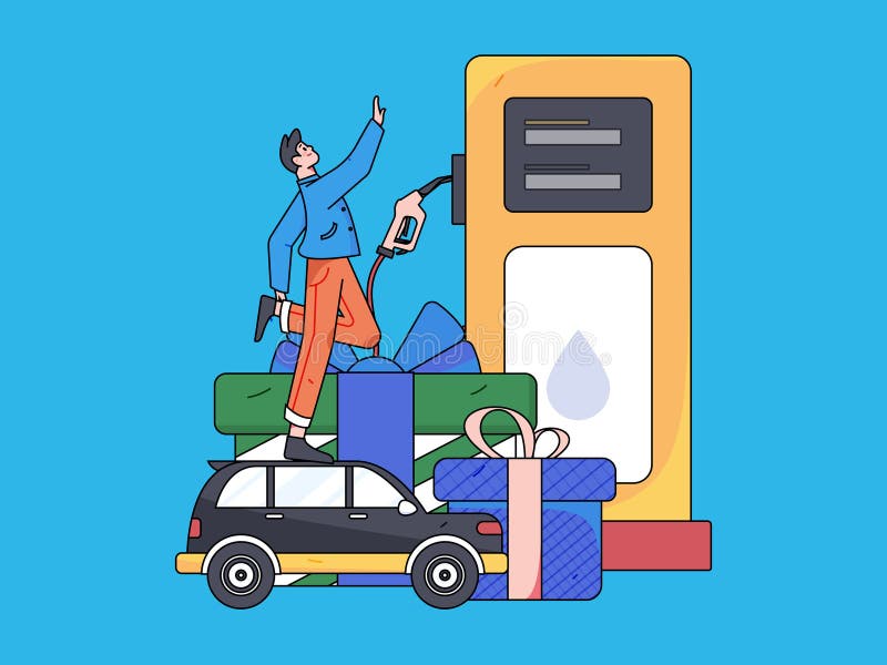 Vector Illustration of People Getting Discounts for Refueling Their ...
