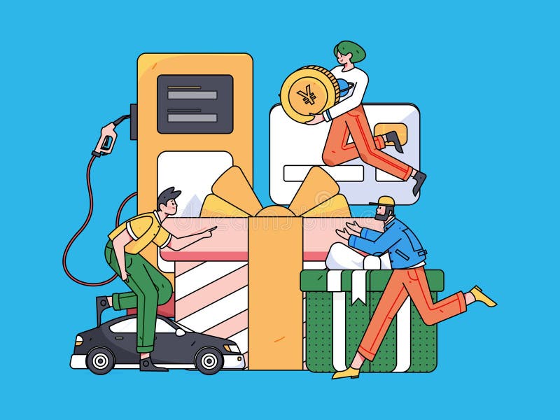 Vector Illustration of People Getting Discounts for Refueling Their ...
