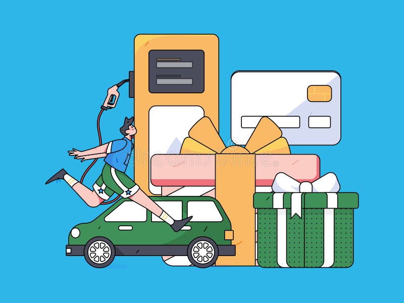 Vector Illustration of People Getting Discounts for Refueling Their ...