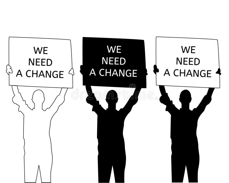 Vector Illustration of People with Posters Protesting in the Street ...