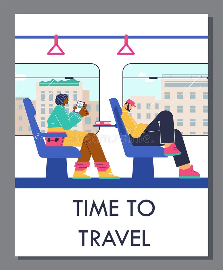 Vector Illustration of People are Sitting in Subway Train on ...
