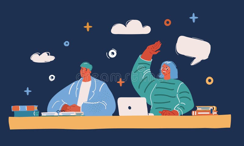 Vector Illustration of People Study at the Courses Over Dark Backround ...