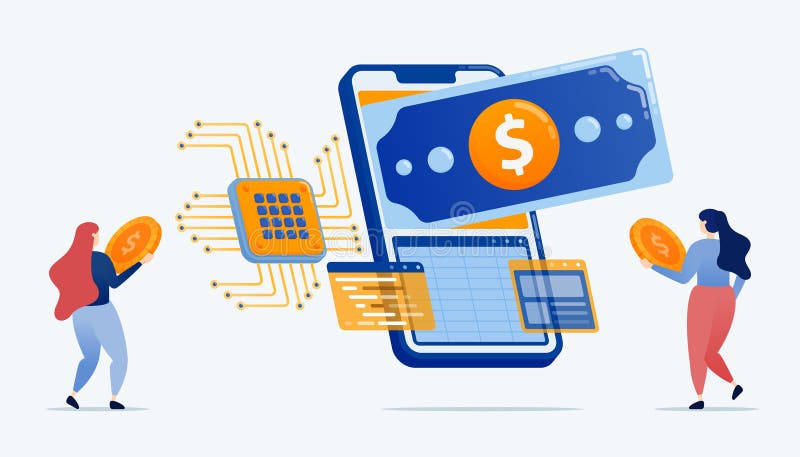 Vector Illustration of People Use Mobile Apps for Financial and ...