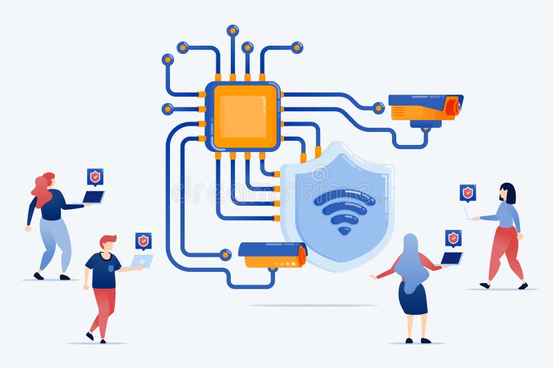 Vector Illustration of People Use Network Security Systems on Wifi ...