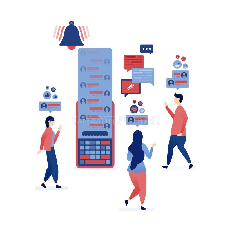 Vector Illustration of People Using Chat Apps To Communicate with ...