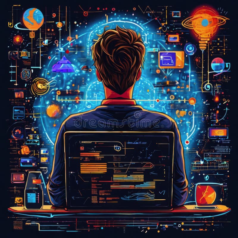 Tech Worker Illustration stock illustration. Illustration of internet ...