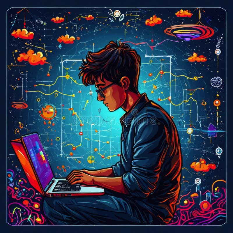 Tech Worker Illustration stock illustration. Illustration of data ...