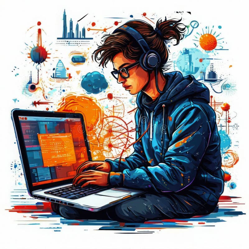 Tech Worker Illustration stock illustration. Illustration of vector ...