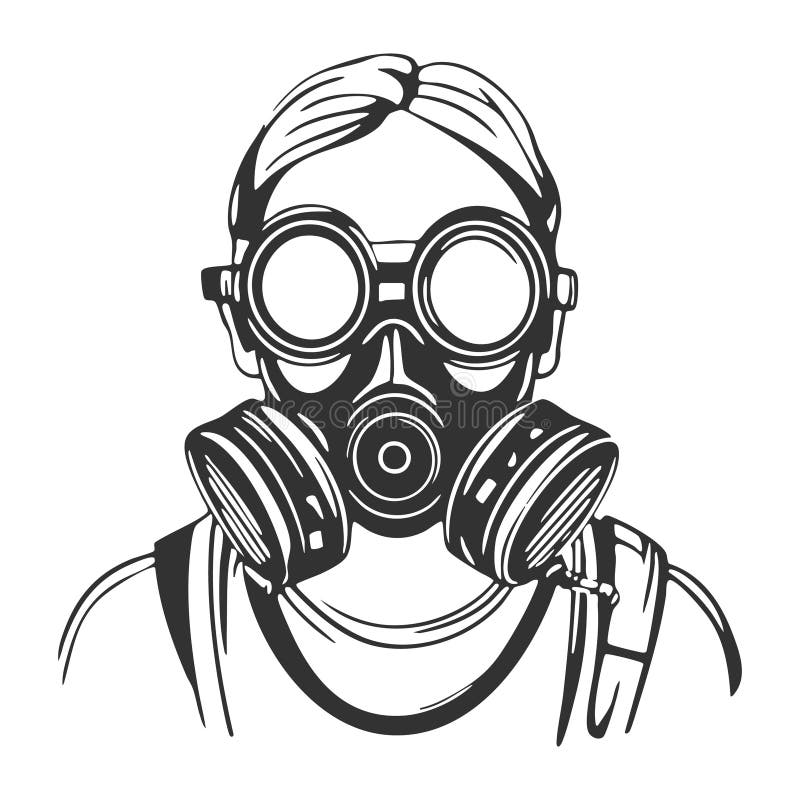 Vector Illustration of a Person Wearing a Gas Mask and Goggles. Stock ...