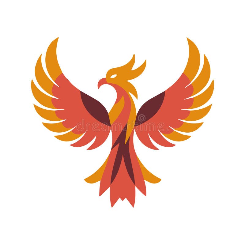 A Vector Illustration of a Phoenix with Open Wings in a Flat Curvy ...