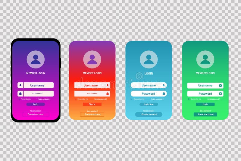 Vector Illustration for Phone Displays Apps. Login. Network. Gradient ...