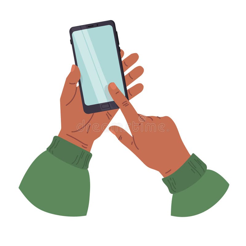 Vector Illustration Of A Phone In A Man`s Hand Isolated On White