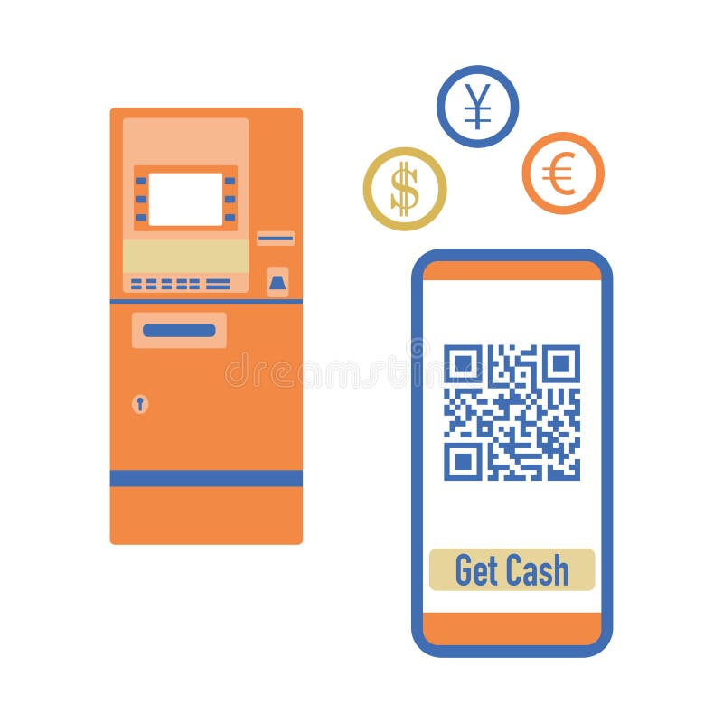 Phone with Qr Code, ATM Cash Withdrawal. Vector Stock Vector ...