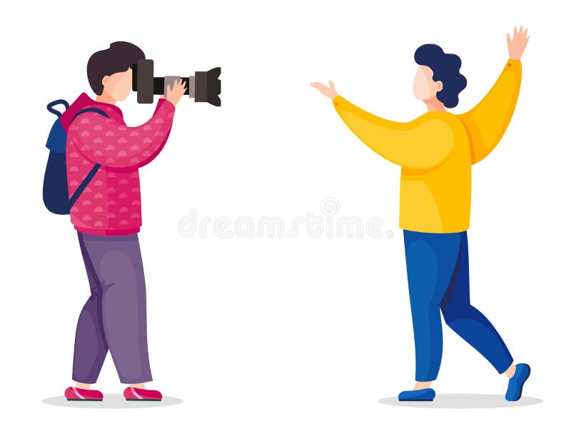 Vector Illustration of Photographer Making Photo of Posing Man ...