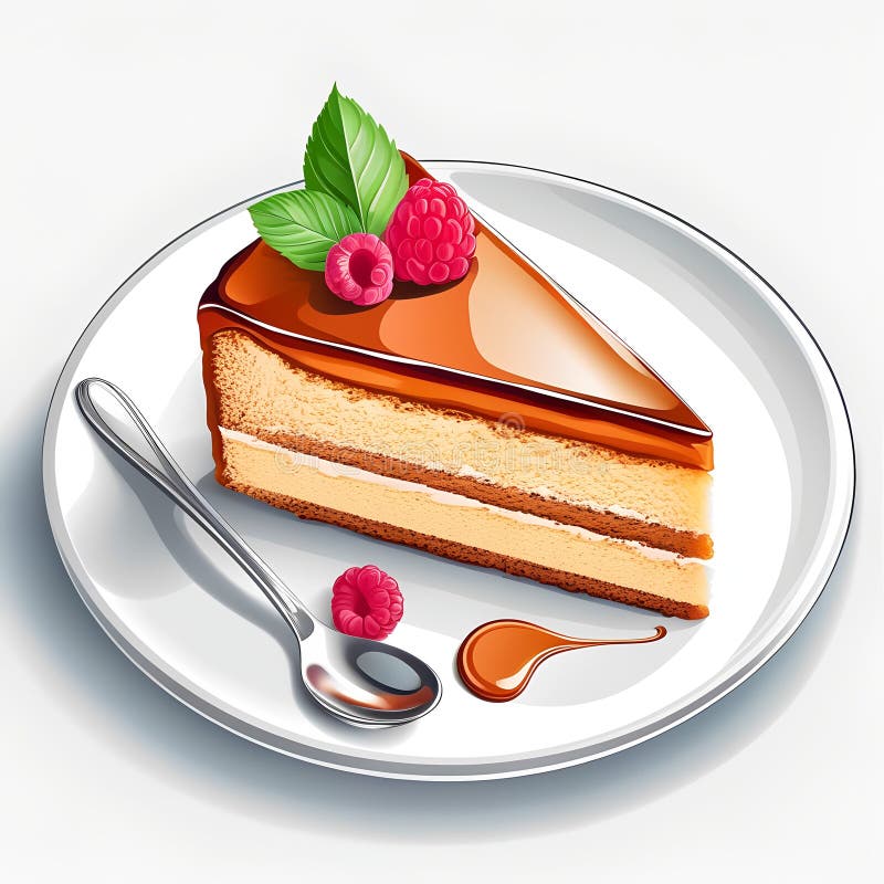 Vector Illustration of Piece of Cake with Raspberries on a Plate Stock ...
