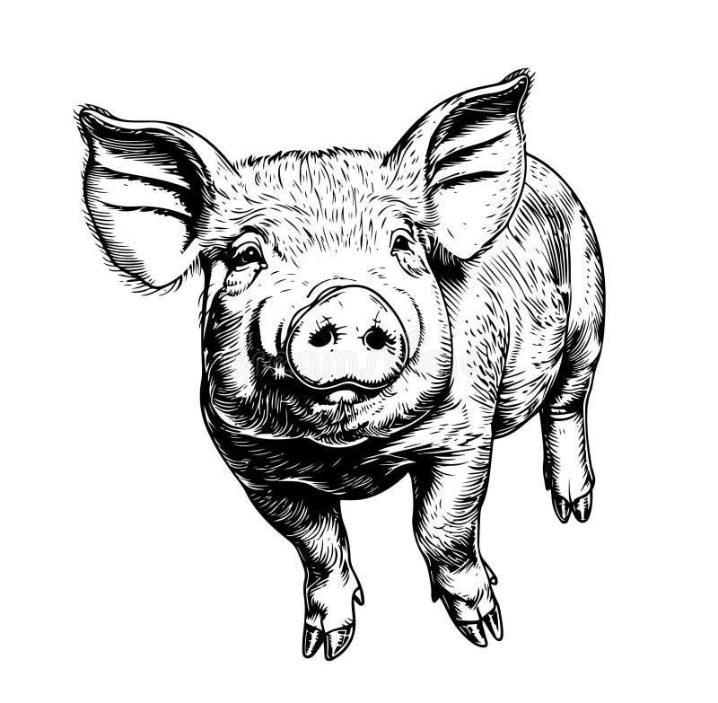 Vector Illustration of Pig in Graphic Style, Hand Drawing Stock Vector ...