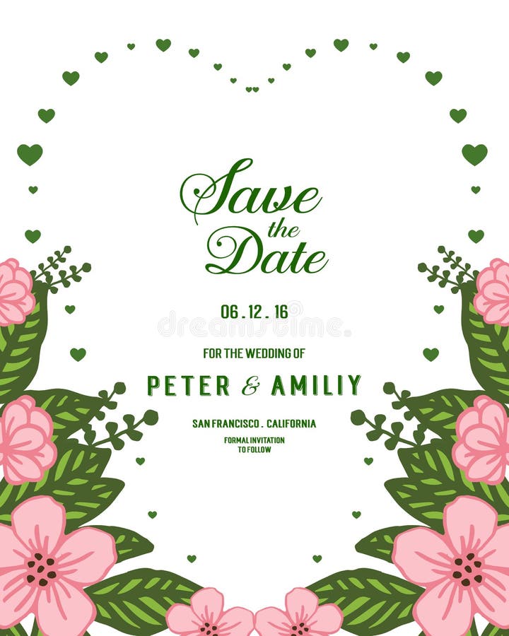 Vector Illustration Pink Flower Frame and Decorative Leaves with ...