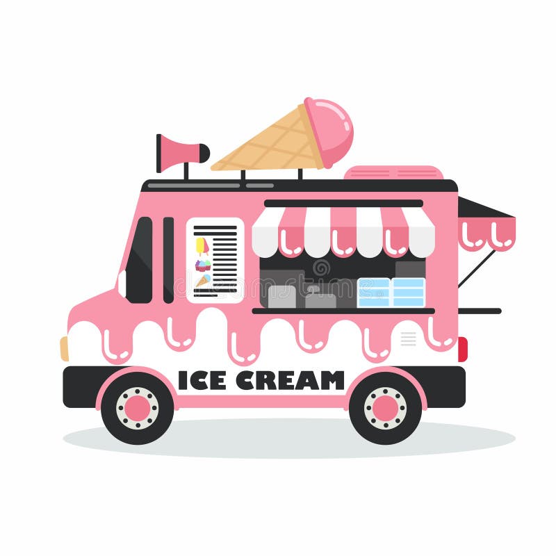 Cartoon Pink Ice Cream Truck White Background Stock Illustrations 62