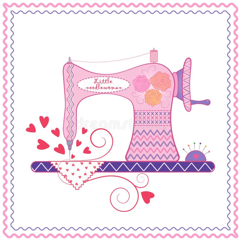 Vector Illustration of a Pink Sewing Machine with Hearts for a Small ...