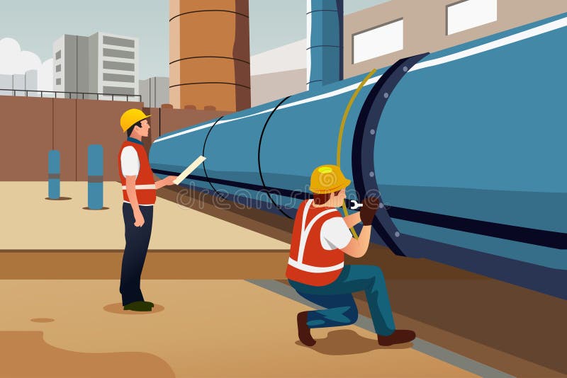 Pipefitters Worker Working on Big Pipes Vector Illustration Stock ...