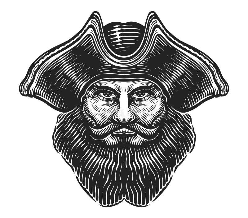 Vector Illustration of a Pirate Head. Hand Drawn Evil Corsair with ...