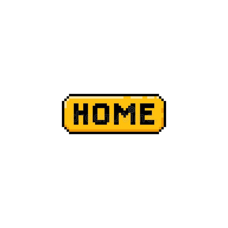 Vector Illustration of Pixel Yellow Button with Home Sign. 8 Bit Icon ...