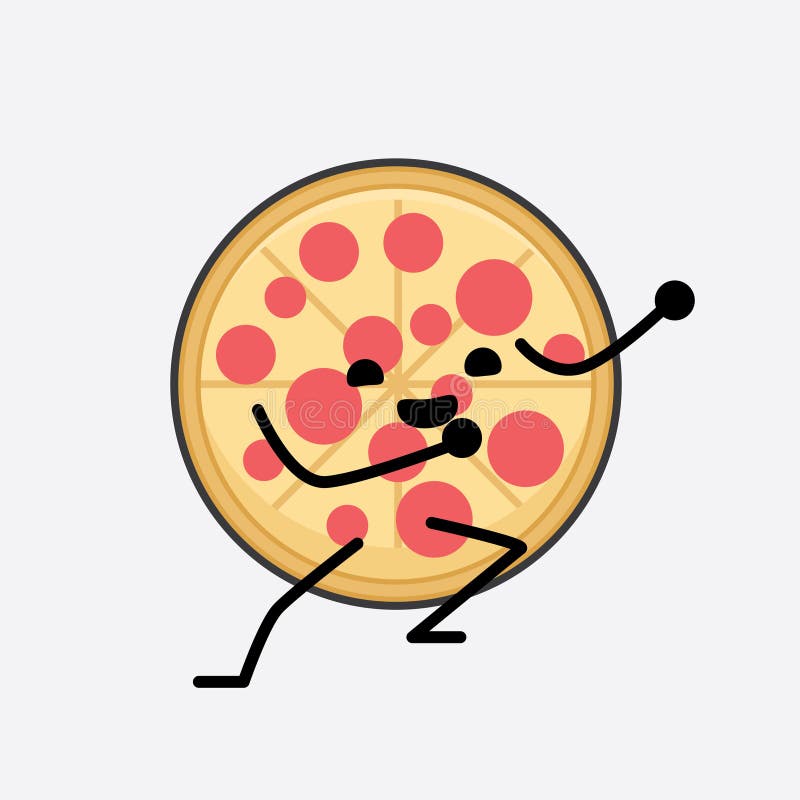 Vector Illustration of Pizza Character with Cute Face and Simple Body ...