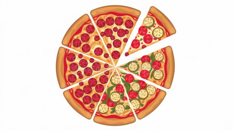 Vector Illustration of a Pizza Slice Composition with Multiple Types of ...