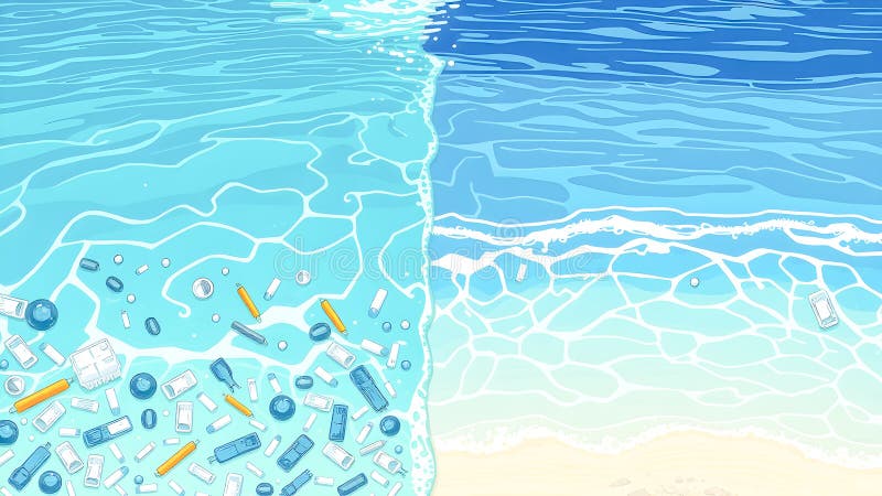 Vector Illustration of Plastic Waste on the Beach. Environmental ...