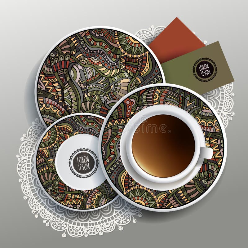 Vector Illustration with Plates and Cup of Coffee Stock Vector ...
