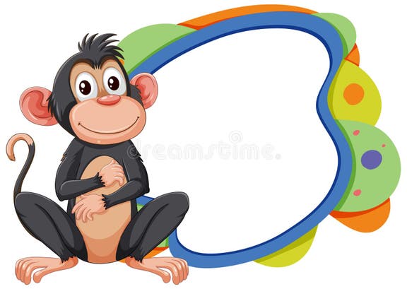 A Playful Monkey and Abstract Frame Stock Vector - Illustration of tail ...
