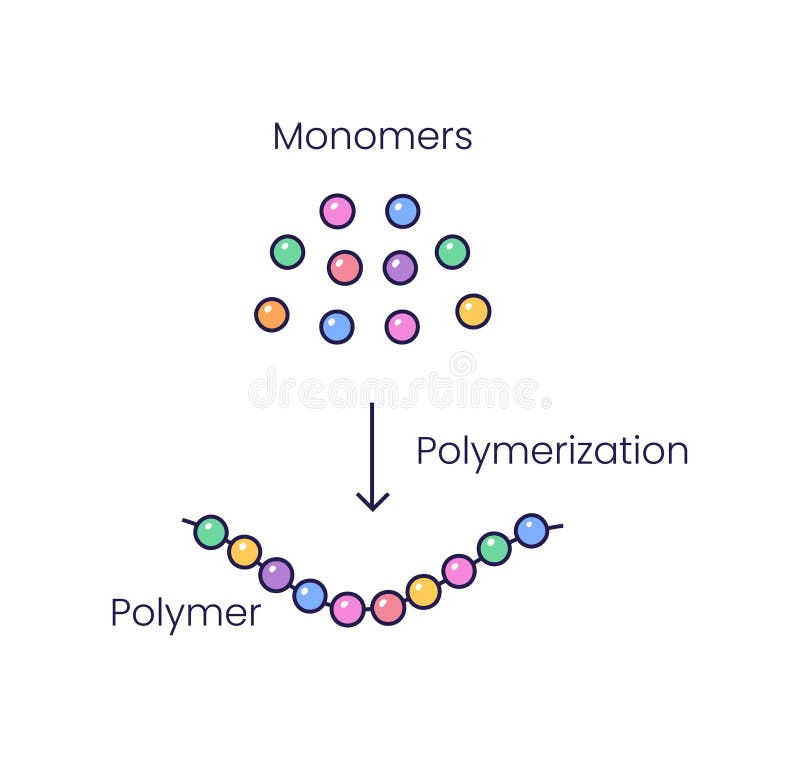 Vector Illustration of Polymerization Reaction. Conversion of Monomers ...