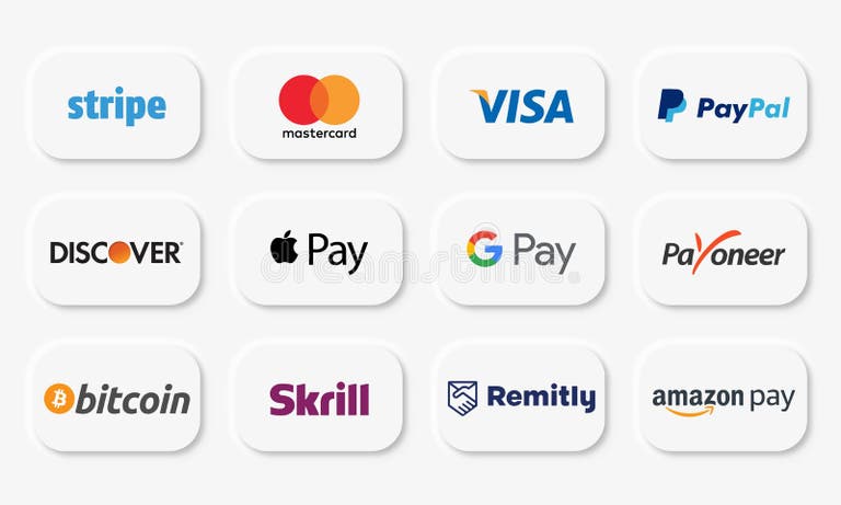 Vector Illustration of Popular Payments Systems and E-wallet. White Web ...