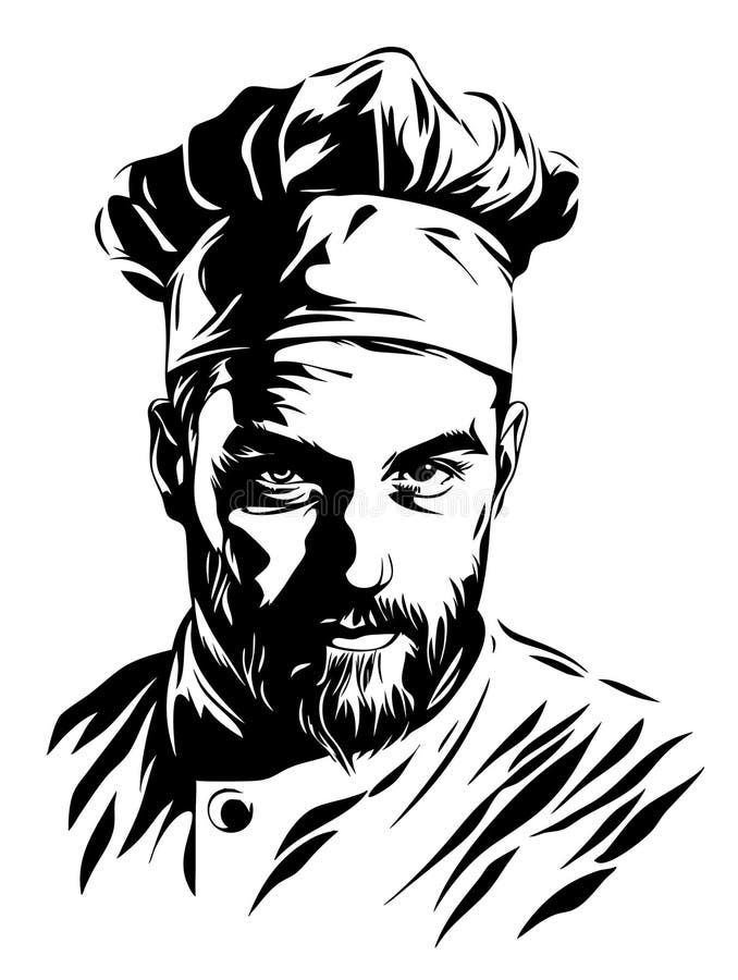 Vector Illustration Portrait of Bearded Chef with Hat for Culinary ...