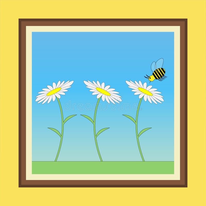 Vector Illustration of a Positive Joyful Warm Picture in a Colored Frame Spring Landscape with ...