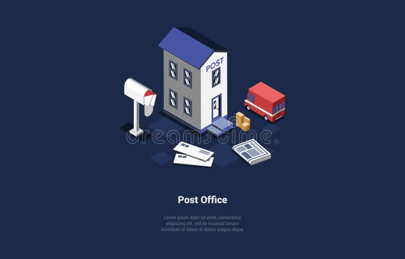 Vector Illustration on Post Office Building Concept. Isometric 3D ...