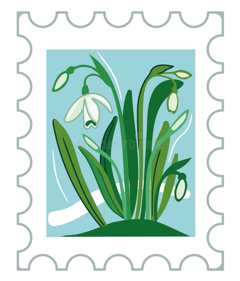 Vector Illustration of a Postage Stamp with Snowdrops Stock ...