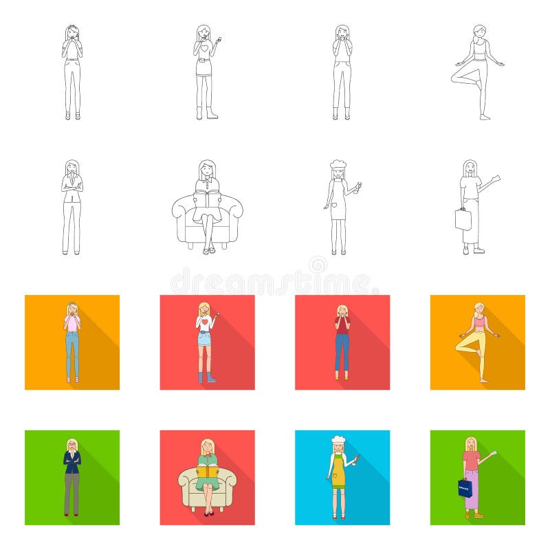 Vector Design of Posture and Mood Sign. Set of Posture and Female Stock ...