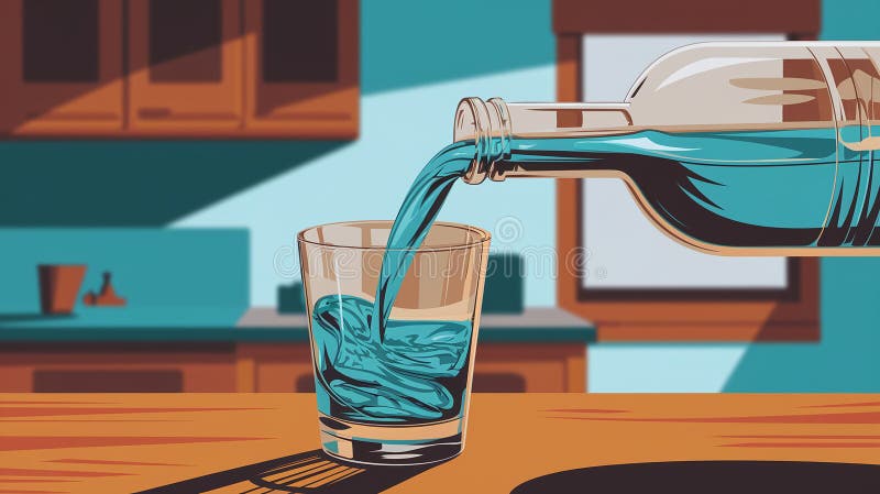 Vector Illustration of Pouring Water into Glass in Modern Kitchen ...