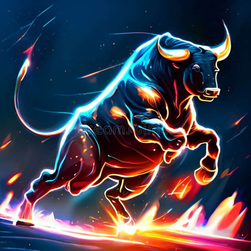 Bull on Fire with Flames and Smoke in the Background, 3d Illustration ...
