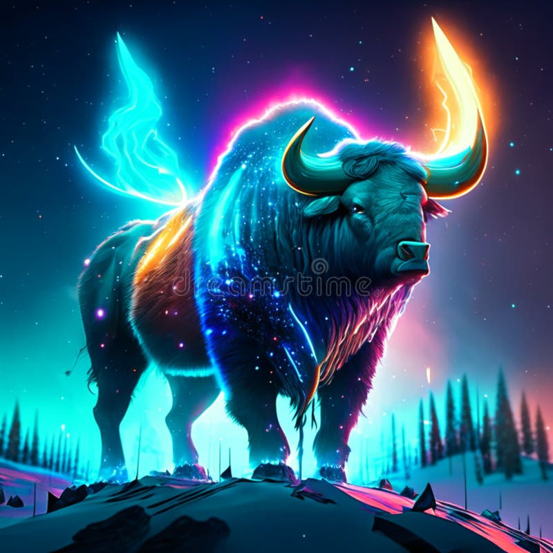Vector Illustration of a Powerful Powerful Bull on the Background of ...
