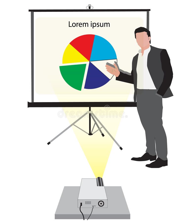 Vector Illustration Presentation in Front of the Projector Screen Stock ...
