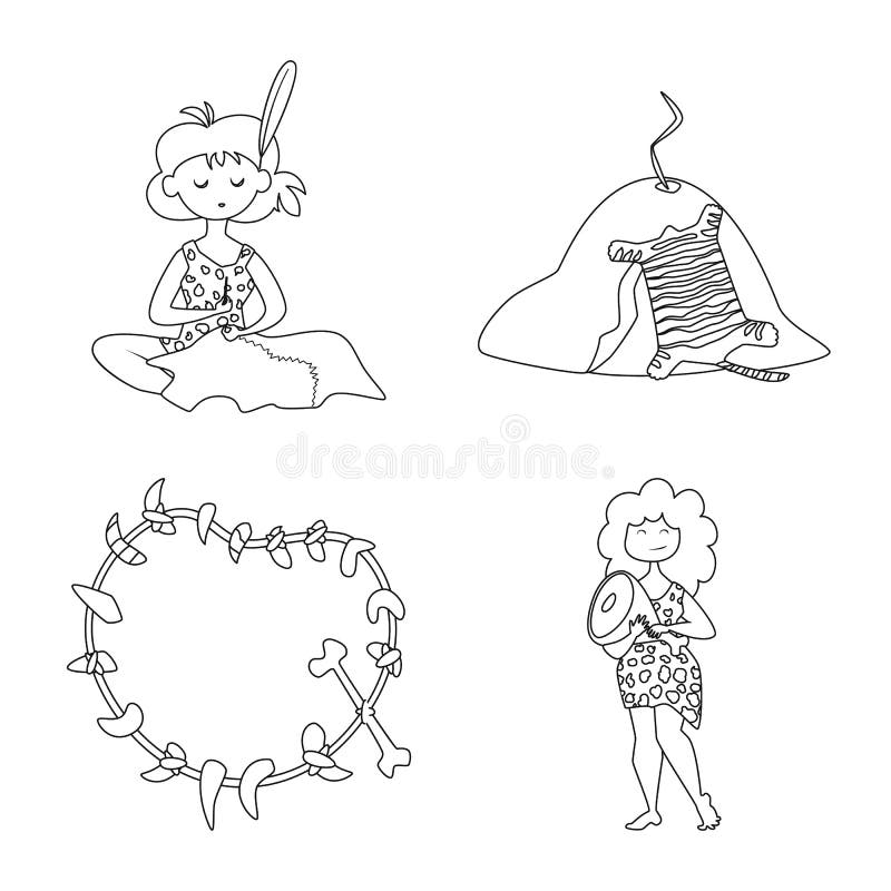 Vector Illustration of Primitive and Archeology Sign. Set of Primitive ...