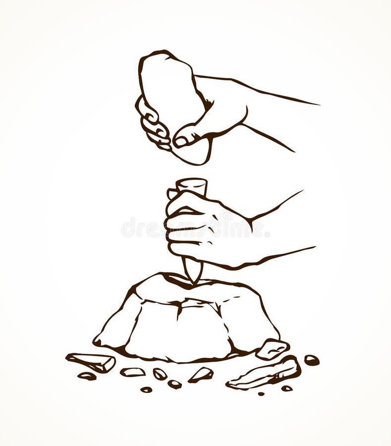 Vector Illustration. Primitive People Make Stone Tools Stock Vector ...