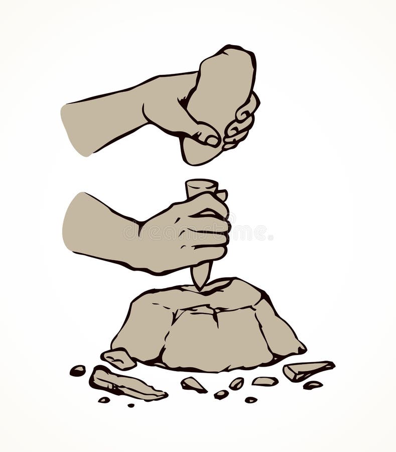 Vector Illustration. Primitive People Make Stone Tools Stock Vector ...