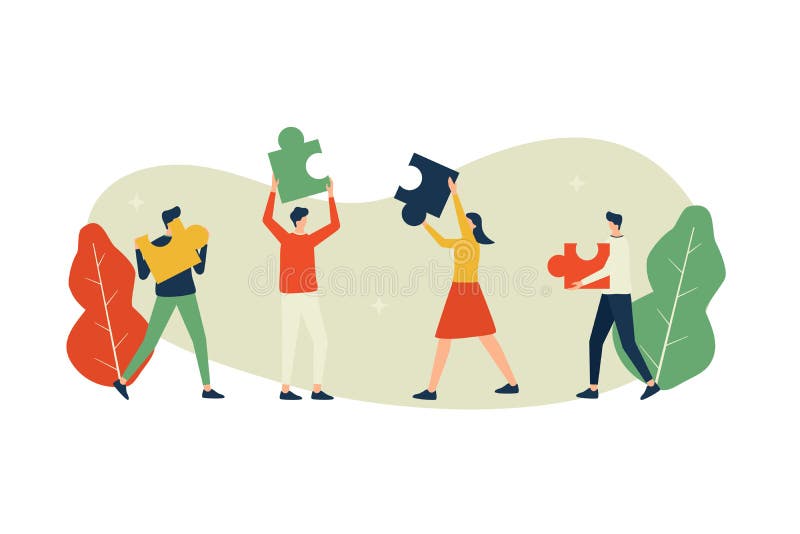 Vector Illustration, Problem Solving Teamwork, Peoples Hold Puzzle ...
