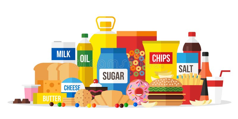 Healthy Vs Junk Food Isolated Unhealthy Lifestyle Stock Illustration